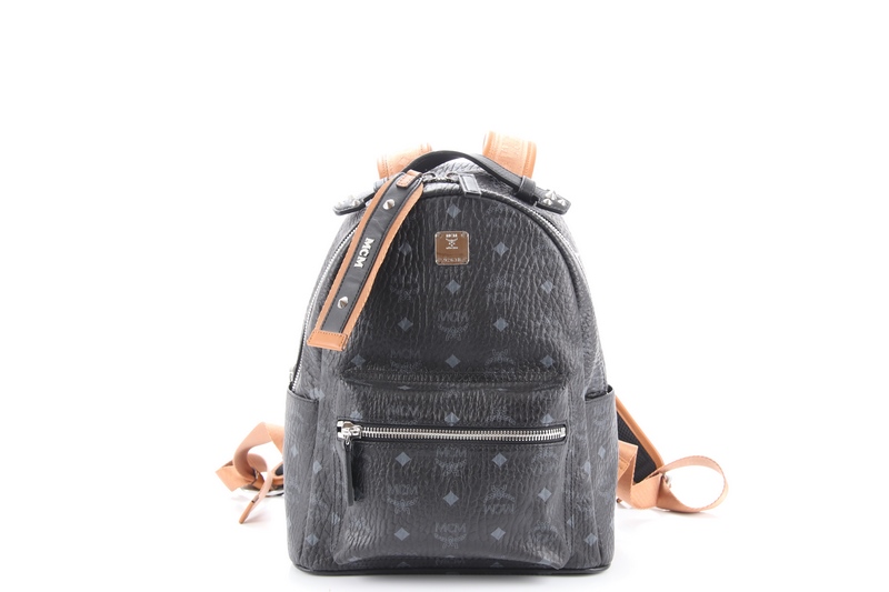 MCM Rucksack Stark Small Schwarz Canvas mit Cognac Schulterriemen
