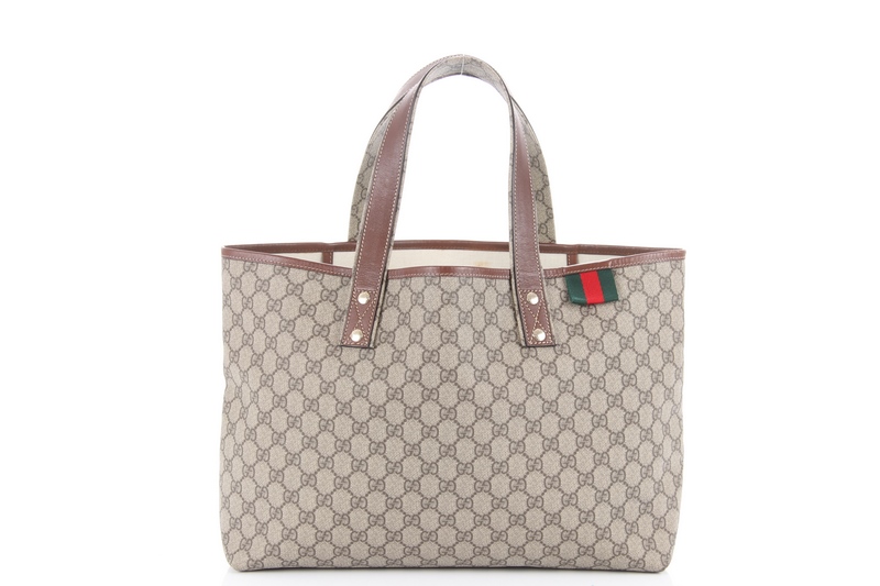 Gucci Shopper Guccissima Beige Canvas schwarzes Lackleder