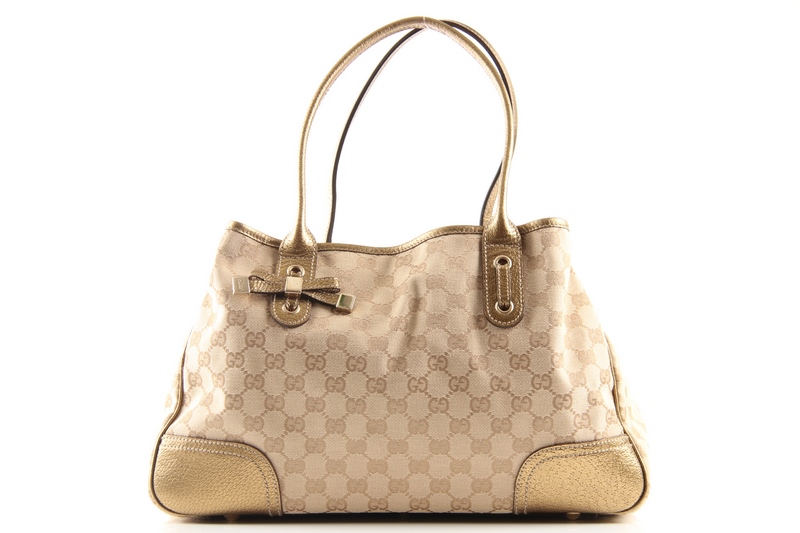 Gucci Shopper Guccissima Beige Canvas, Gold/Braun Leder