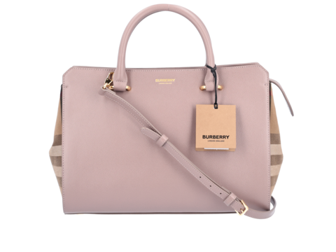 Burberry Banwell Two Way Tasche Grey Mink Grau Leder Check Canvas 80844831