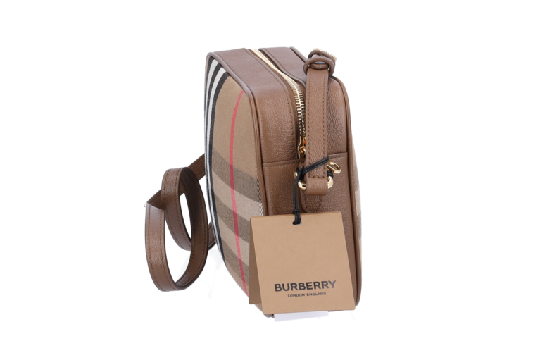 Burberry Large Camera Bag Check Braun und Leder Braun 80844951