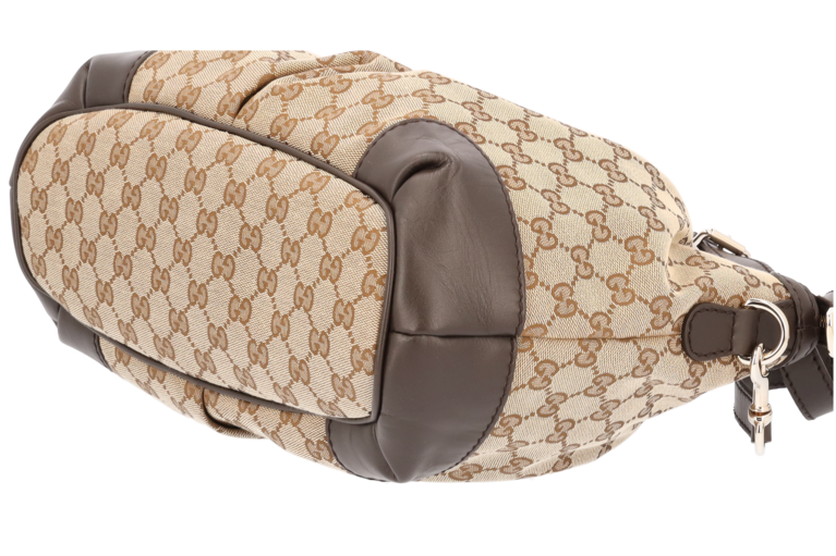 Gucci Sukey Two Way Bag Guccissima Beige Canvas Dunkelbraun Leder 247902